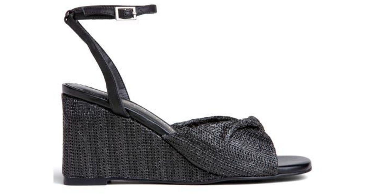 Allegra James Mona Raffia Wedge Sandal in Black | Lyst