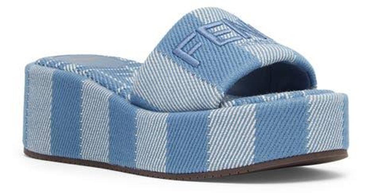 Fendi Sunshine Flatform Slide Sandal in Blue | Lyst