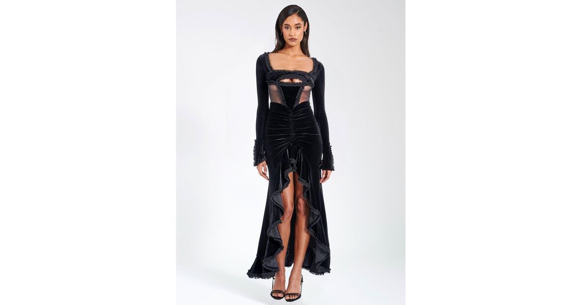 Miss Circle Maeve Velvet And Mesh Long Sleeve Maxi Dress in Black | Lyst