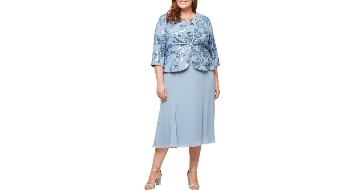 Alex Evenings Sequin Stretch Crepe Cocktail Dress & Jacket in Blue | Lyst
