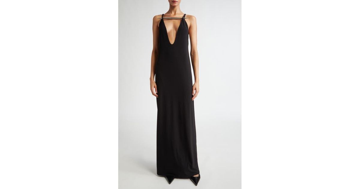 GRACE LING Dagger Plunge Neck Jersey Slipdress in Black | Lyst