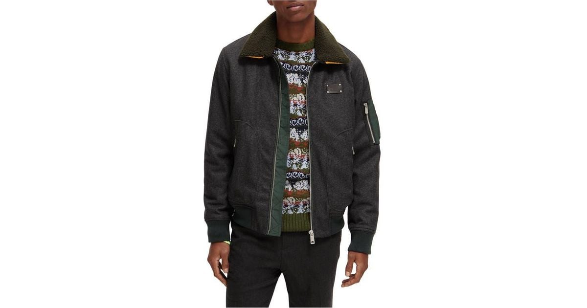 Scotch & Soda Wool Blend Flight Jacket With Removable Faux Shearling ...