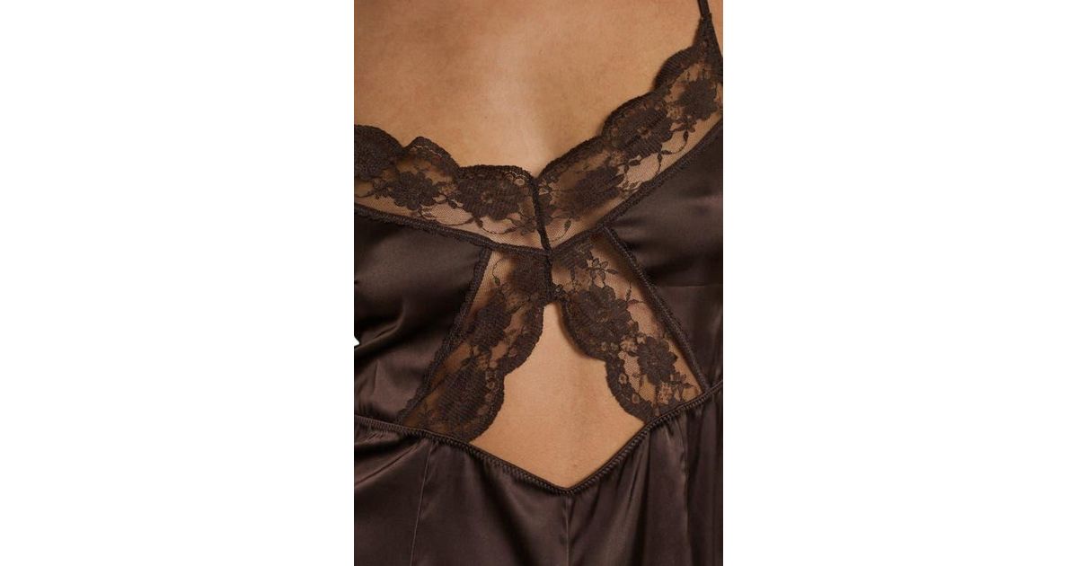 KAT THE LABEL Harper Lace Trim Cutout Teddy in Black | Lyst