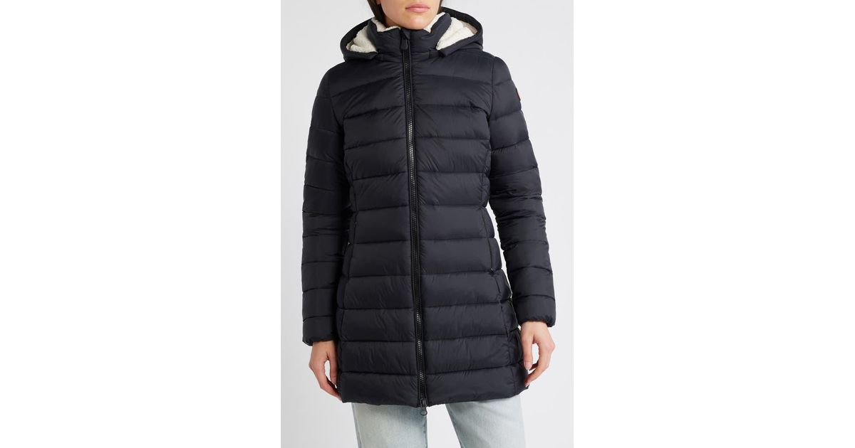 Save The Duck Joanne Water Repellent Puffer Coat With Removable Hood in Black | Lyst