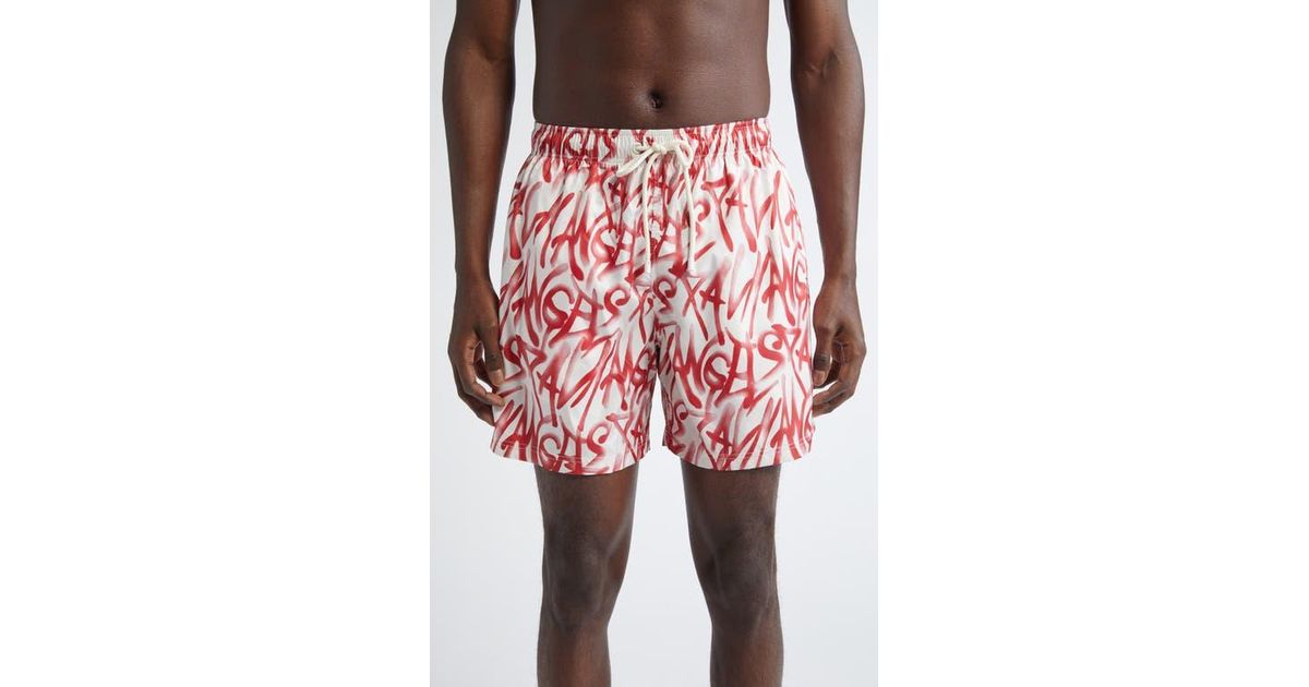 Palm Angels Graffiti Print Swim Trunks in Red for Men | Lyst