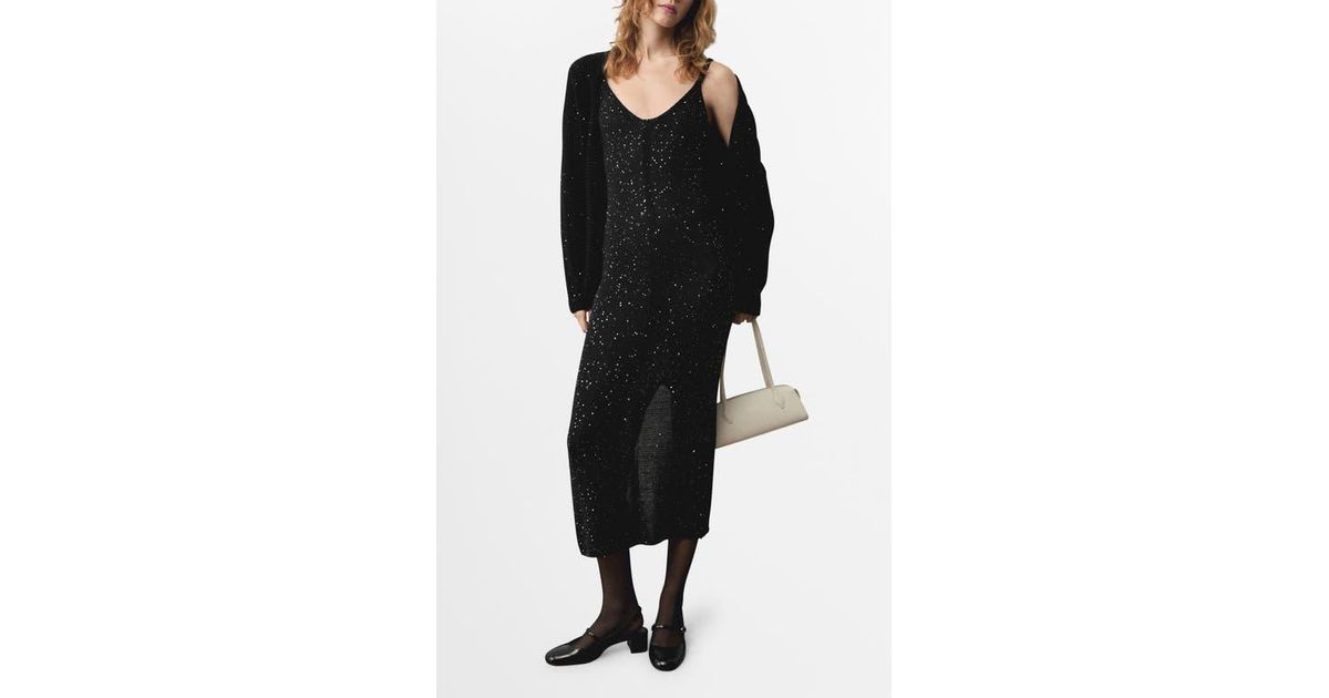Mango Sequin Detail Knit Midi Dress in Black | Lyst