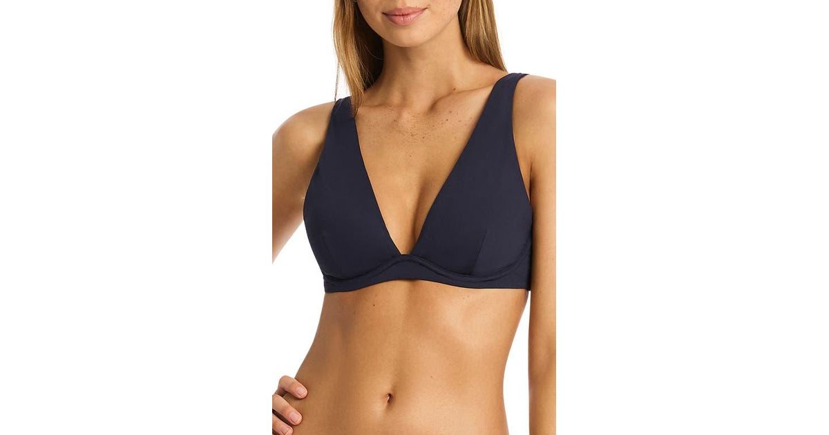 Sea Level Essentials Longline Triangle Bikini Top In Blue Lyst