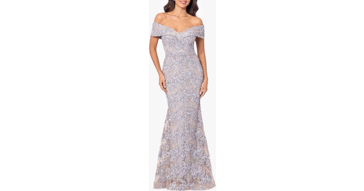 Xscape Evenings Off The Shoulder Embroidered Gown in Purple | Lyst