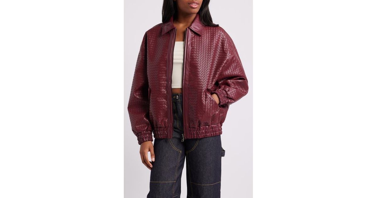 Lioness Kenny Woven Faux Leather Bomber Jacket in Red | Lyst