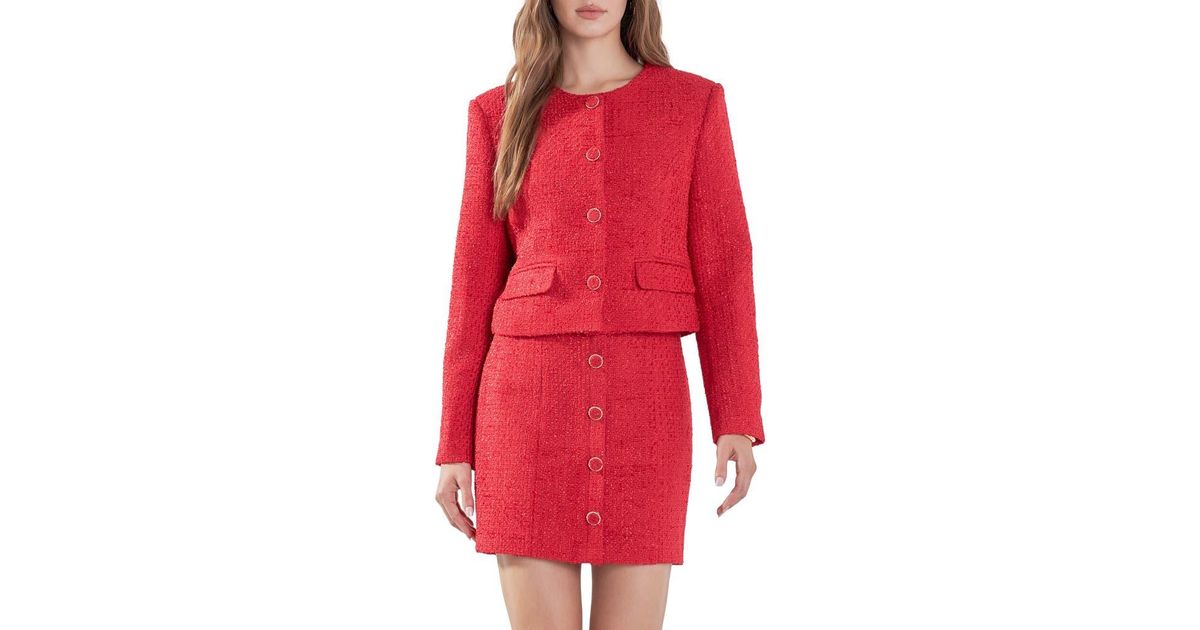 Endless Rose Tweed Crop Jacket in Red | Lyst