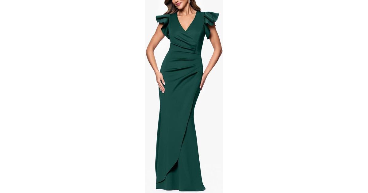 Xscape Evenings Ruffle Ruched Scuba Knit Gown in Green | Lyst