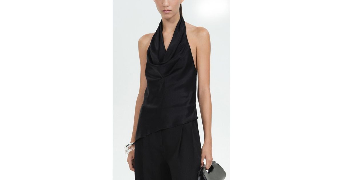 Mango Luc Draped Satin Halter Top in Black | Lyst