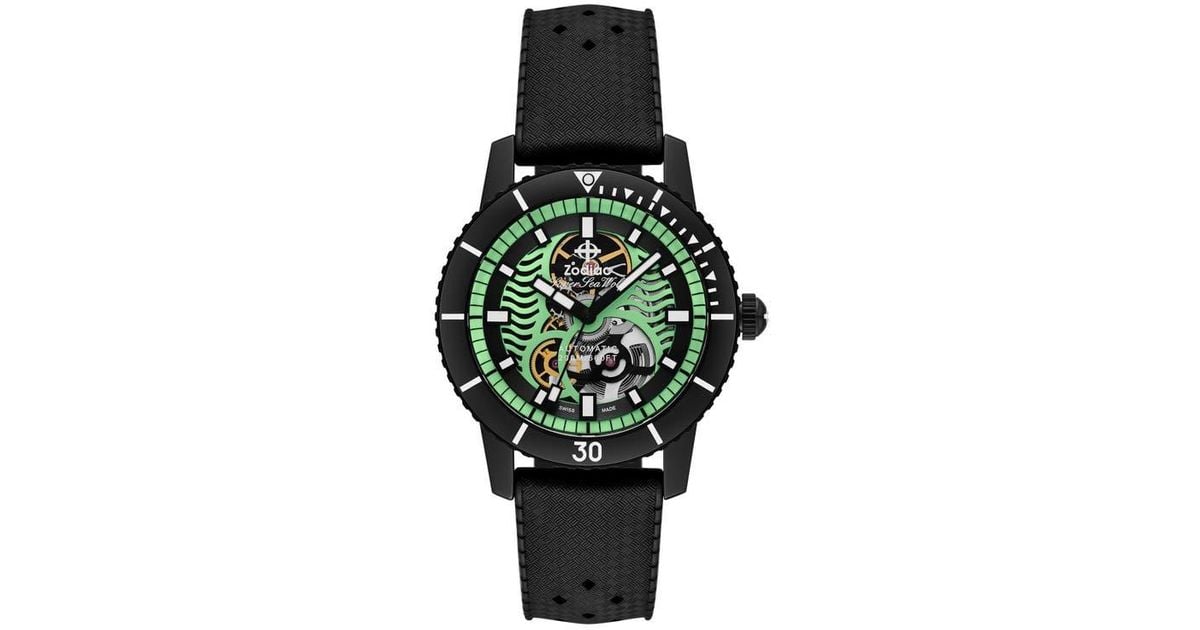 Zodiac Compression Diver Skeleton Rubber Strap Watch, 40Mm in Black for ...