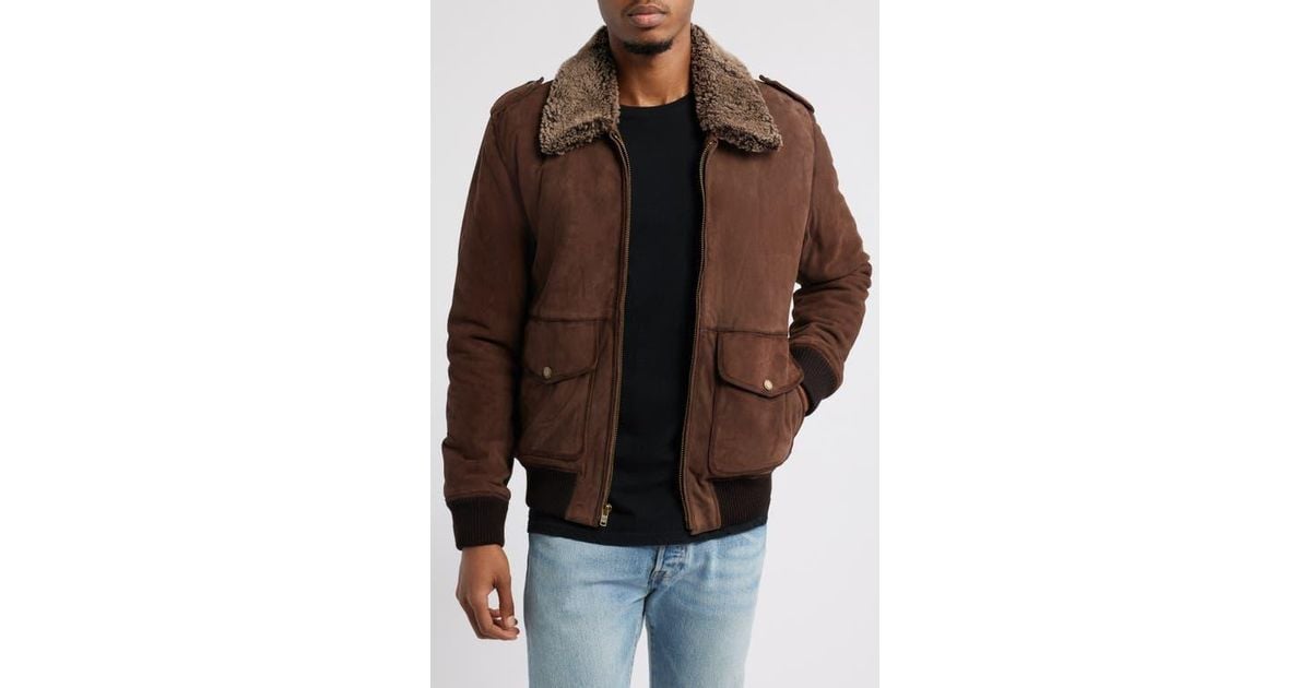 Frye Suede Flight Jacket With Genuine Shearling Collar in Brown for Men ...