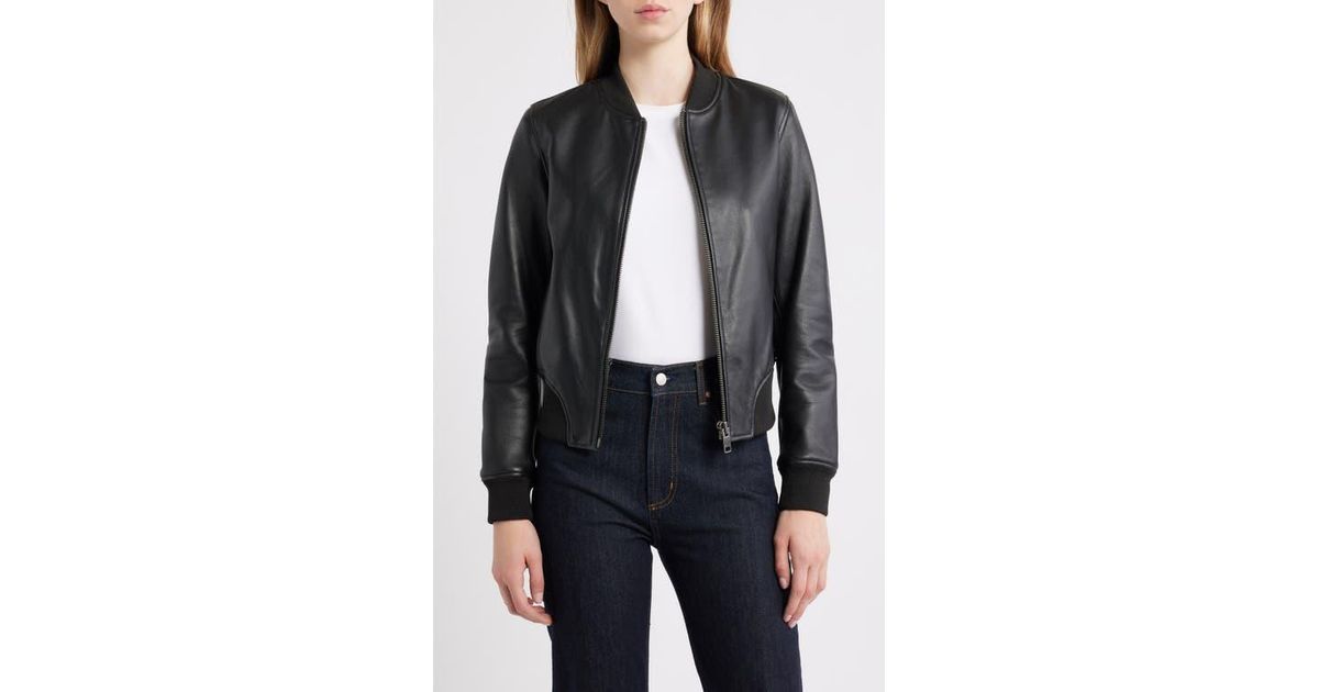 Frye Classic Leather Bomber Jacket in Black | Lyst