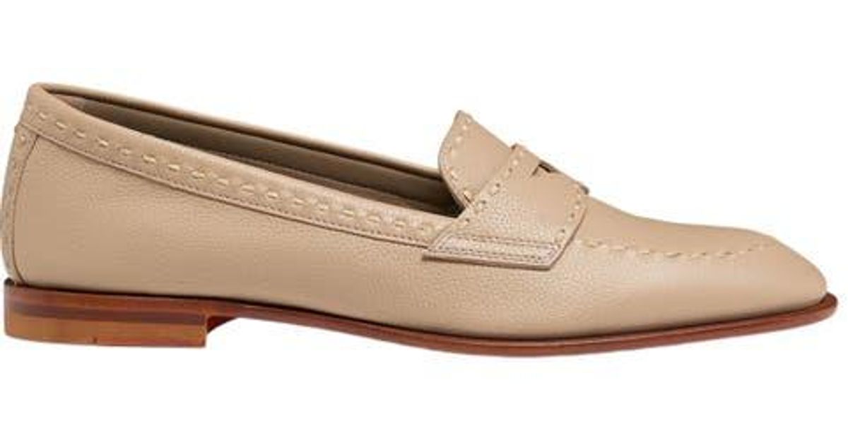 Santoni Tumbled Leather Penny Loafer in Natural | Lyst