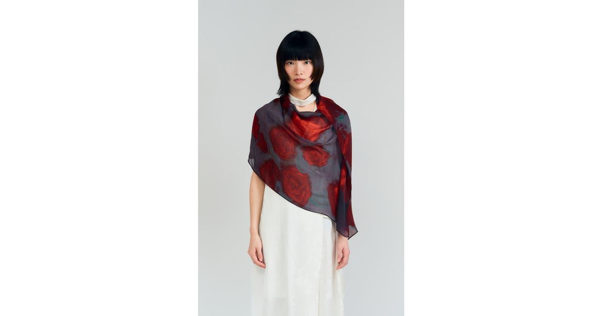 Lost Pattern La Rosa Silk Scarf in Red | Lyst