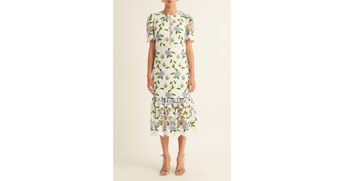 Arose Studio Bella Embroidered Floral Cutwork Cocktail Midi Dress in ...