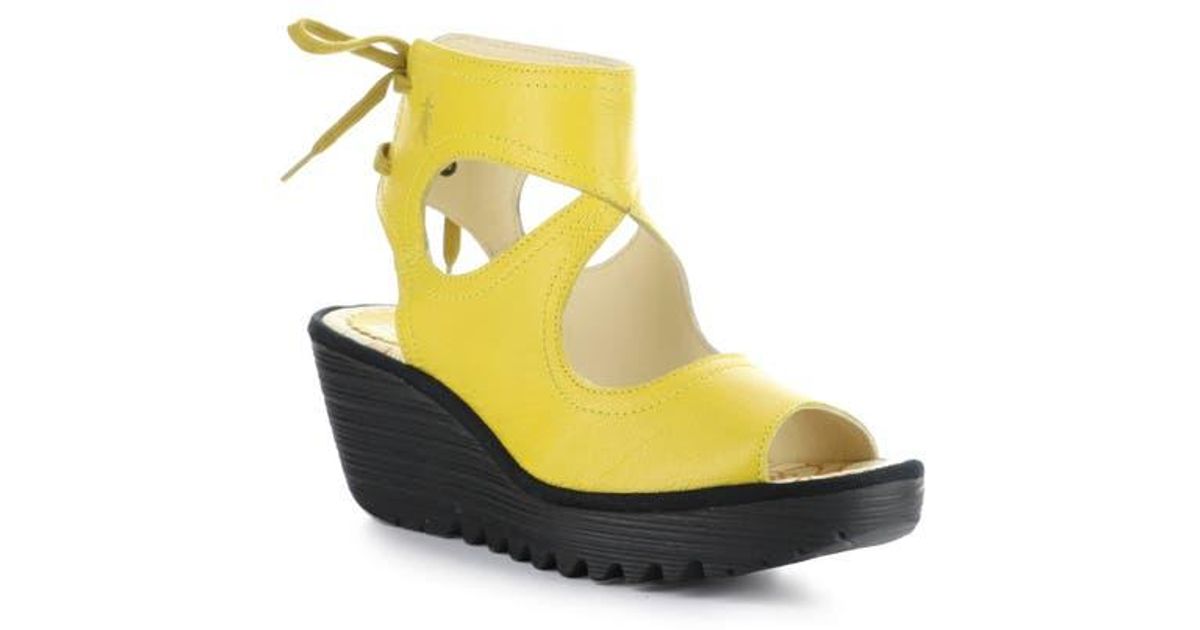 Fly London Yulp Platform Wedge Sandal in Yellow | Lyst