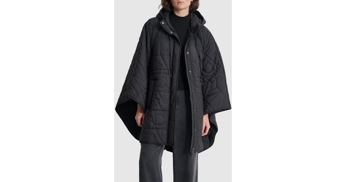 DKNY Oversize Quilted Hooded Cape in Black | Lyst