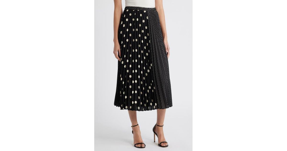 Anne Klein Blocked Polka Dot Pleated Midi Skirt in Black | Lyst