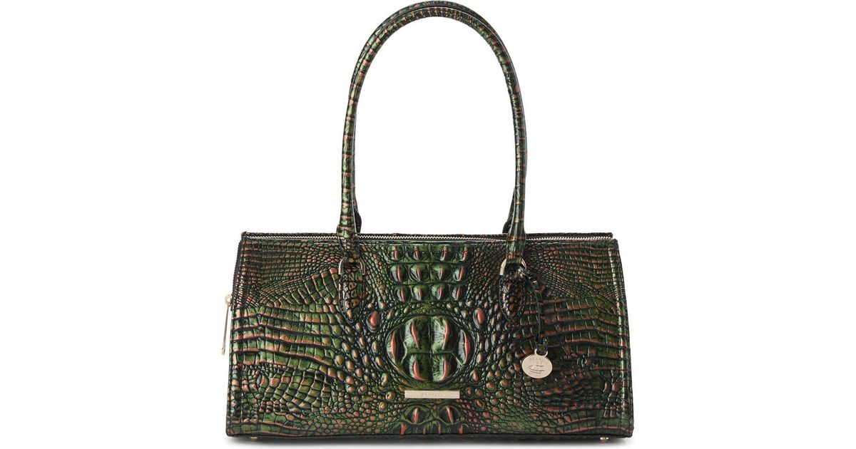Brahmin Sophia Croc Embossed Leather Satchel in Green | Lyst