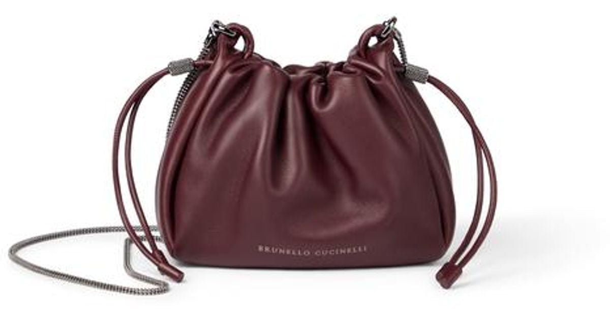 Brunello Cucinelli Soft Leather Mini Mellow Bucket Bag in Brown | Lyst