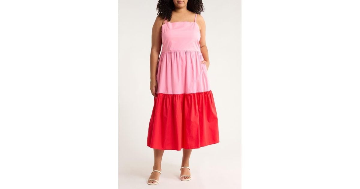 Sugarlips Rebekah Colorblock Cotton Midi Dress in Red | Lyst