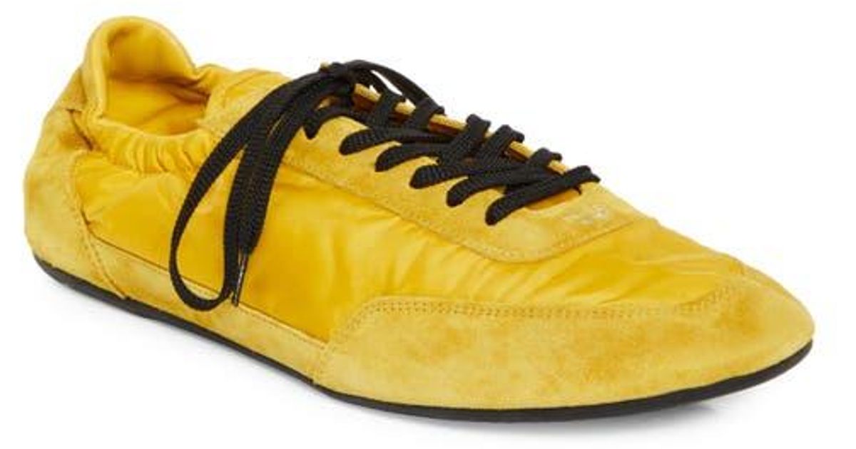 Prada Collapse Mixed Media Low Top Sneaker in Yellow for Men | Lyst