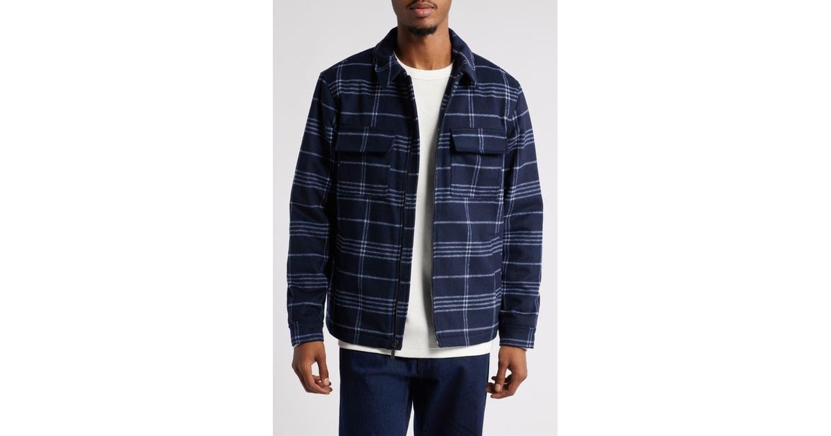 Open Edit Plaid Flannel Zip-Up Shirt Jacket in Blue for Men | Lyst