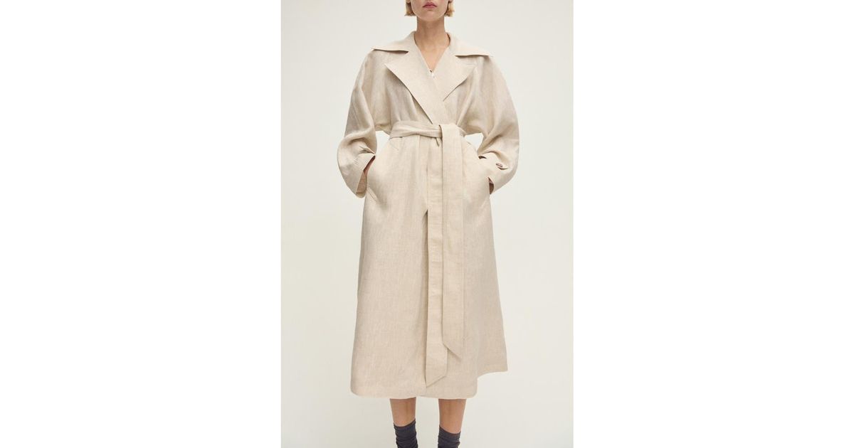 Mango Linen Belted Trench Coat in Natural | Lyst