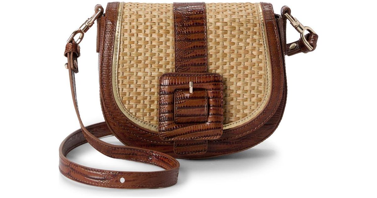 Brahmin Briar Raffia & Croc Embossed Leather Crossbody Bag in Brown | Lyst