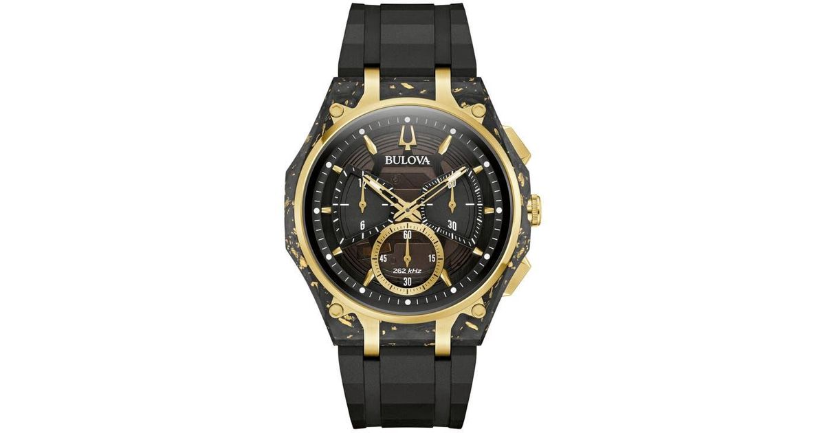 Bulova Curv Forged Carbon Chronograph Rubber Strap Watch, 44Mm in Black ...