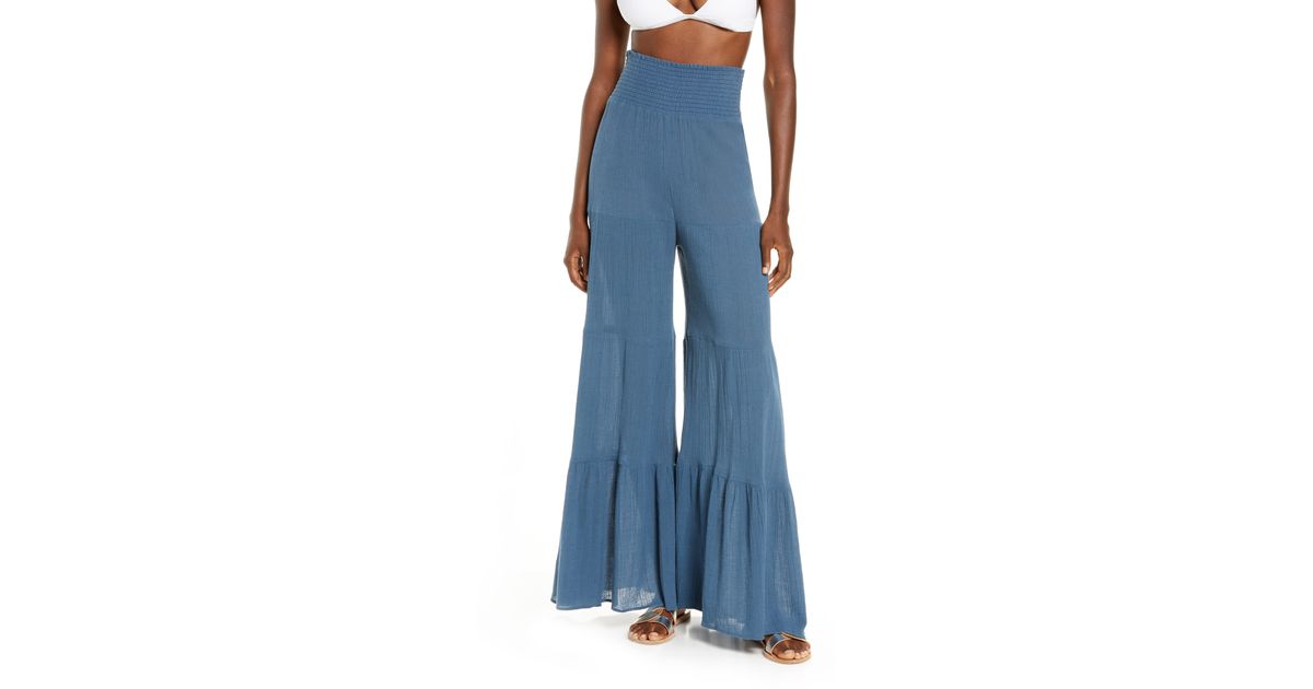 Elan Ruffle Wide Leg Cover-up Pants in Blue | Lyst