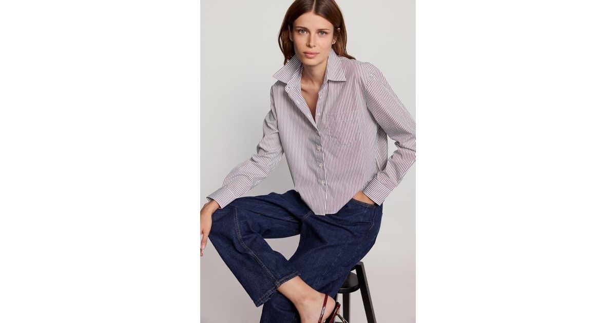 The Shirt The Long Sleeve Boxy Crop Shirt in Gray | Lyst