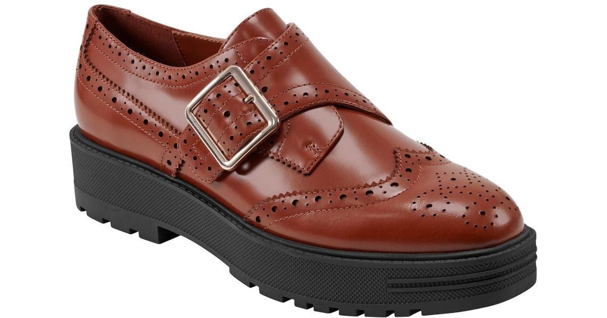 Marc Fisher Remona Wingtip Monk Strap Platform Loafer in Brown | Lyst