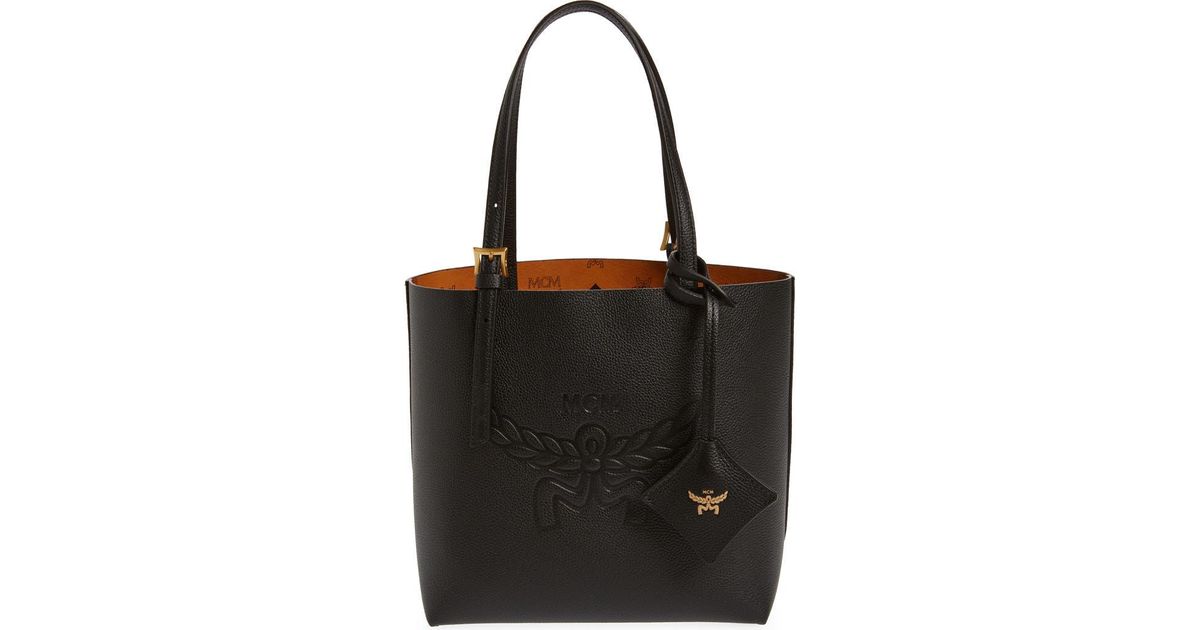 MCM Mini Lauretos Reversible Leather Shopper Bag in Black | Lyst