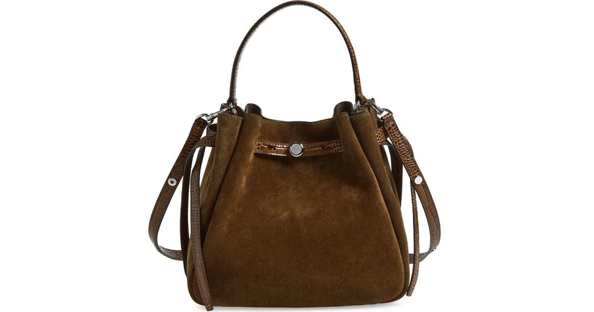 Tory Burch Romy Suede Bucket Bag in Brown | Lyst