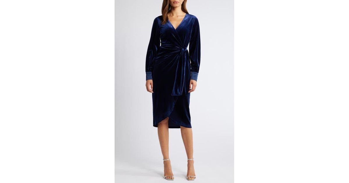 Sam Edelman Stretch Velvet Wrap Dress in Blue | Lyst