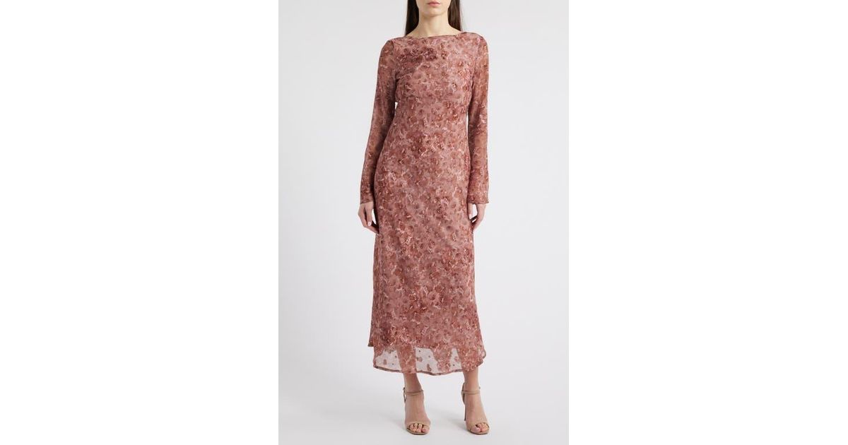 Rare London Cowl Back Long Sleeve Maxi Dress in Red | Lyst