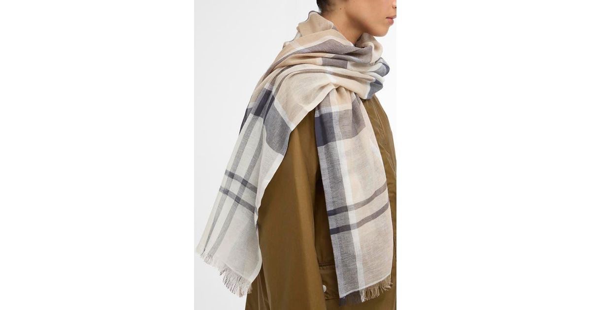 Barbour Abigail Tartan Cotton & Linen Fringe Scarf in Natural | Lyst