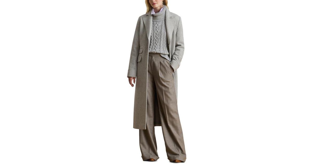 Ralph Lauren Longline Herringbone Wool Blend Reefer Coat | Lyst