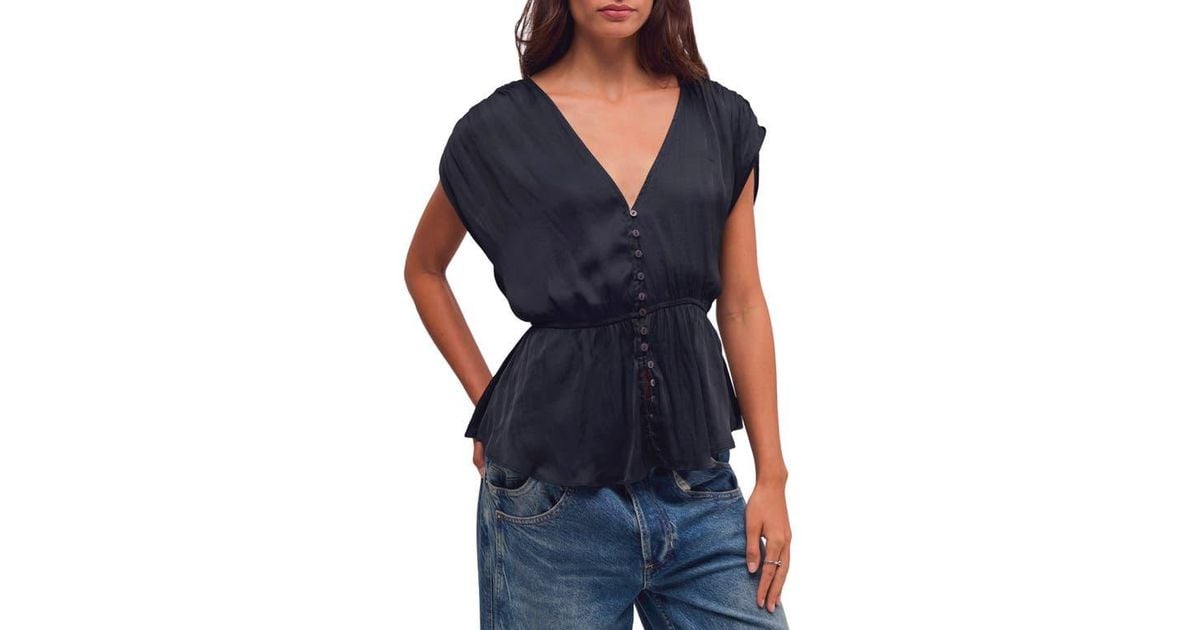 Free People Ash Button-Up Peplum Top in Black | Lyst