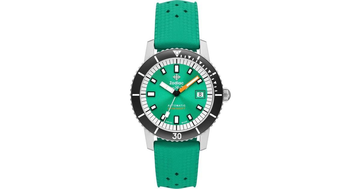Zodiac Super Sea Wolf Rubber Strap Watch, 40Mm in Green for Men | Lyst