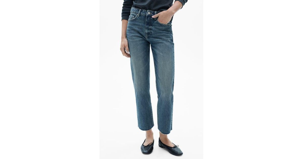 Mango Straight Leg Crop Jeans in Blue | Lyst