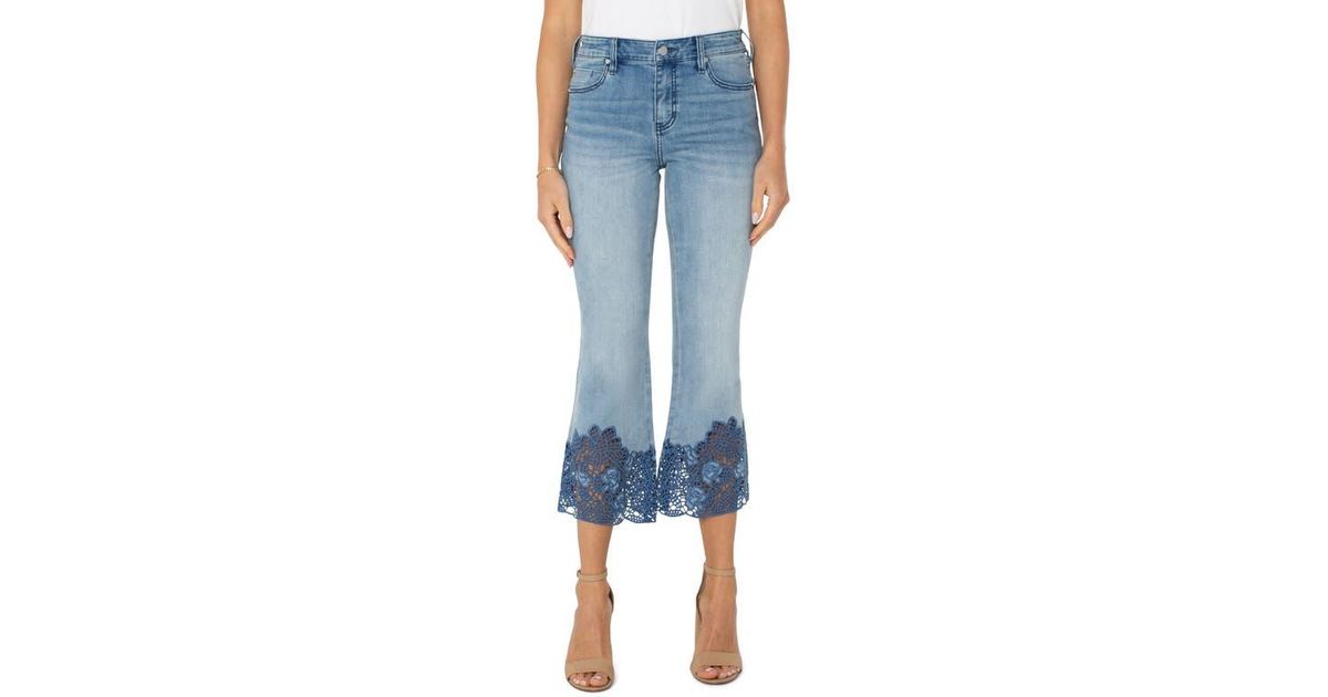 Liverpool Los Angeles Hannah Crochet Hem Crop Flare Jeans in Blue | Lyst