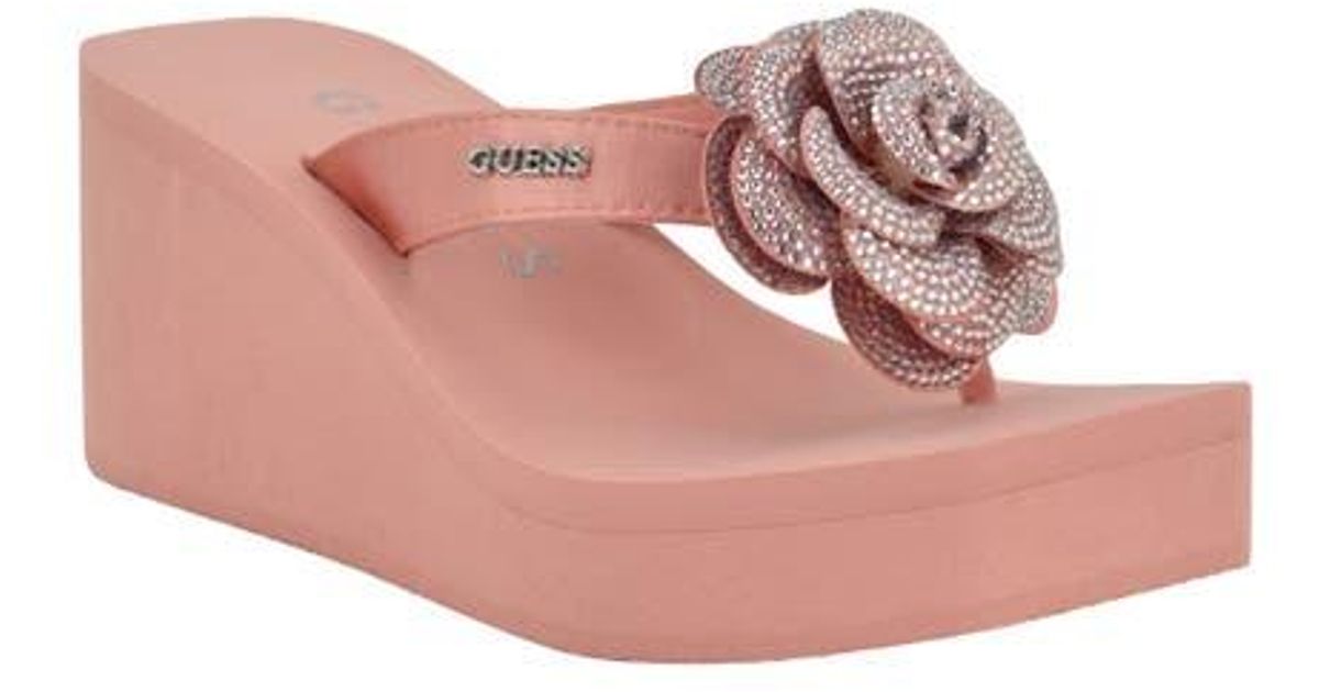 Guess Damani Platform Wedge Sandal in Pink | Lyst
