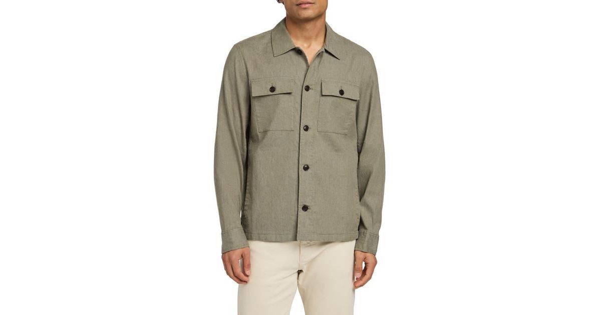 Faherty Movement Flex Linen & Cotton Button-Up Shirt Jacket in Green ...