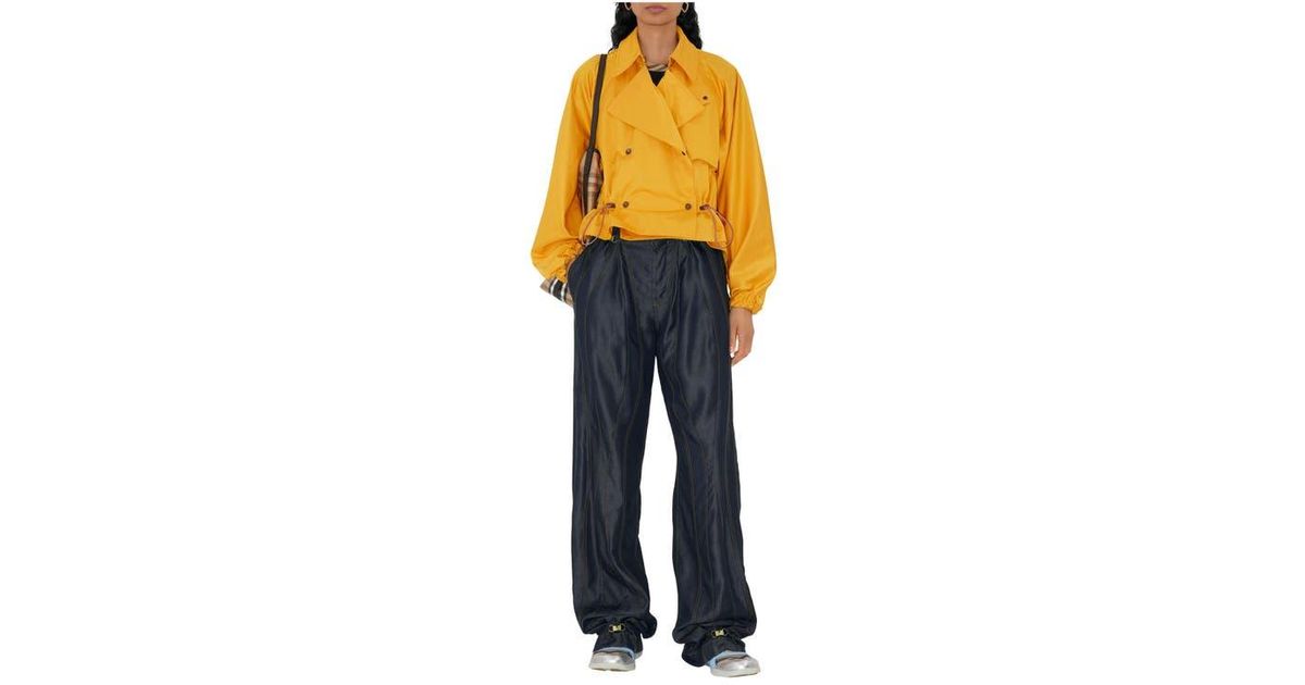 Burberry Satin Hooded Trench Jacket in Yellow | Lyst