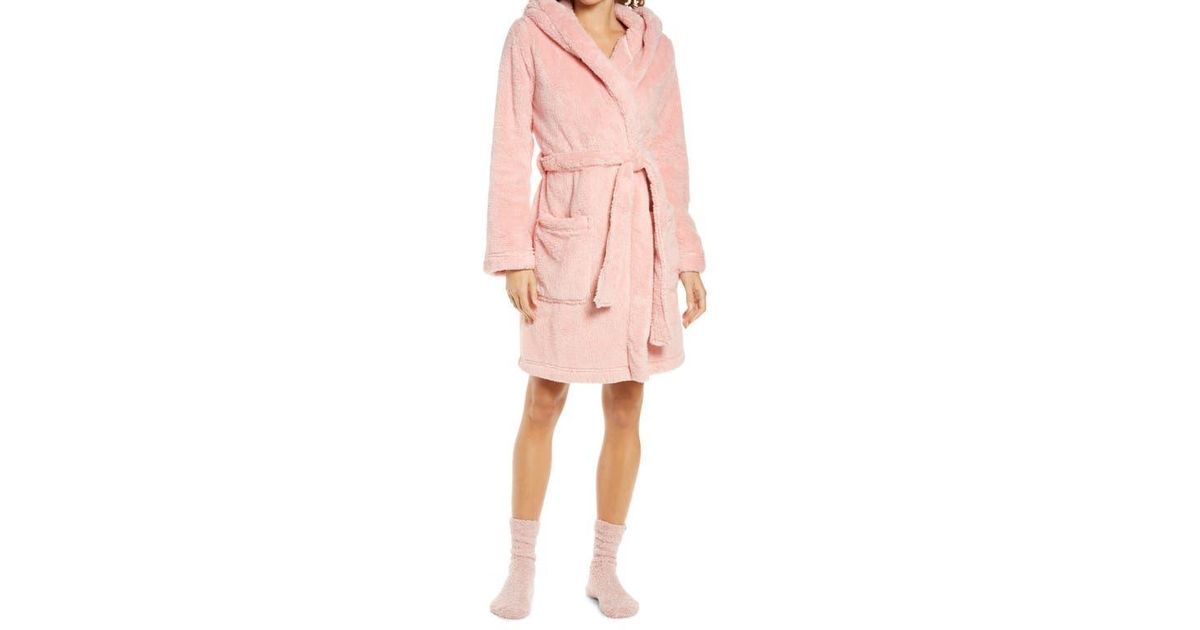 UGG Aarti Faux Shearling Hooded Robe in Pink | Lyst
